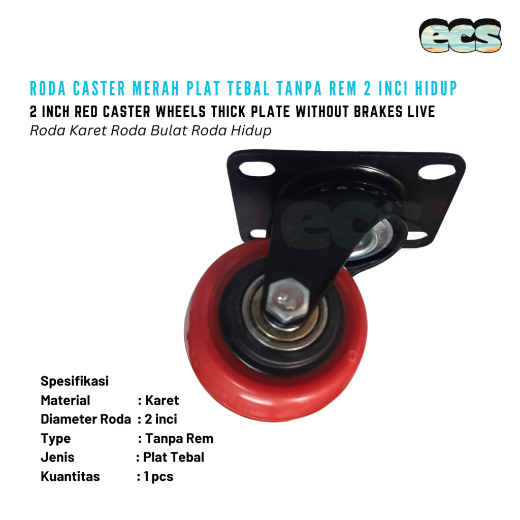 Jual RODA CASTER MERAH TANPA REM PLAT TEBAL HIDUP 2 INCI | Shopee Indonesia