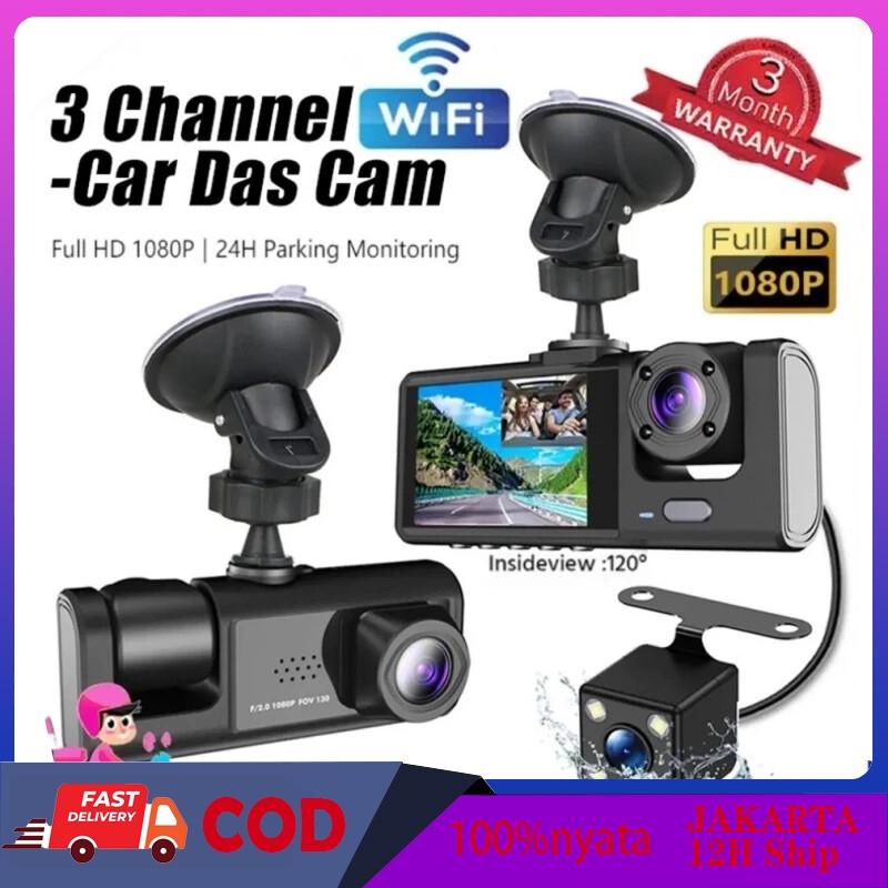 Jual 【12H Ship COD】3 Cameras Dashcam Mobil WIFI 64G Full HD 1080P ...