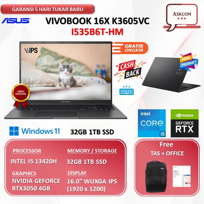 Jual Asus VivoBook 16X K3605VC I5 13420H RTX3050 4GB | 24GB 1TB W11+OHS+O365 16.0WUXGA I535B6T ...