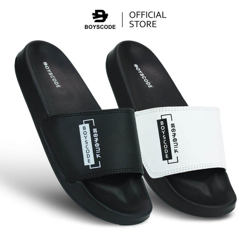 Jual BOYSCODE Sendal Selop Pria Original Footwear Kanji Japan Hitam ...