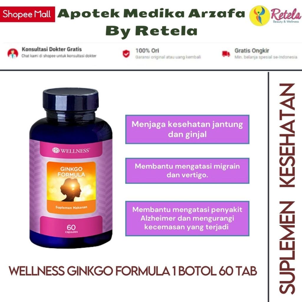 Jual WELLNESS GINKGO FORMULA 1 BOTOL 60 TABLET | Shopee Indonesia