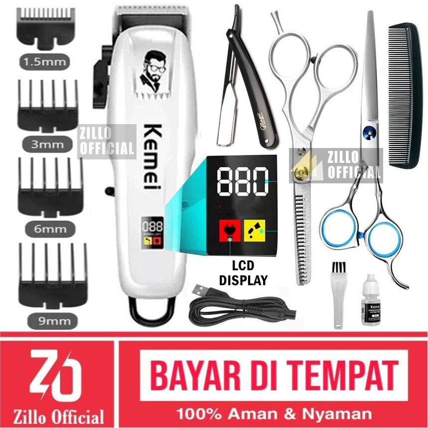 Jual Mesin Cukur Rambut Elektrik Kemei Hair Clipper Rechargeable LCD Digital Alat Pangkas Kumis ...