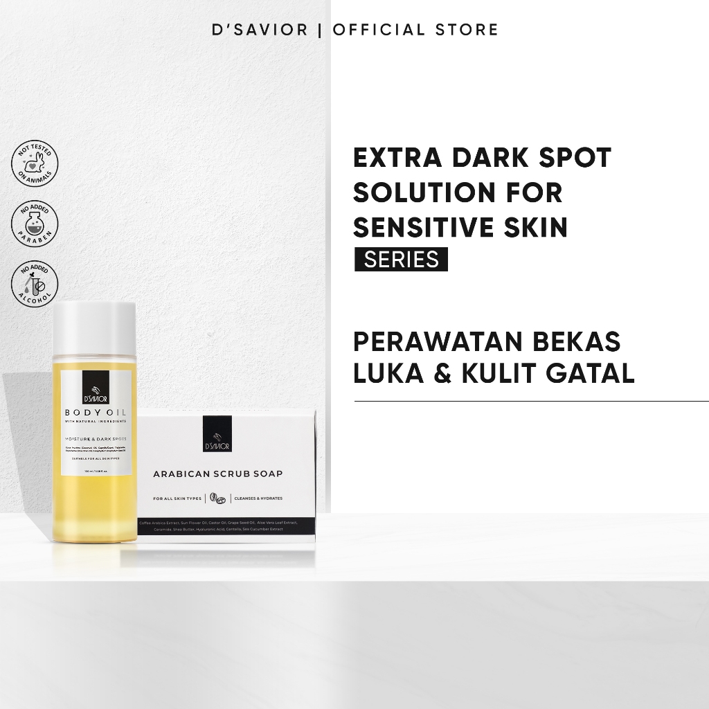 Jual D'SAVIOR Extra Darkspot Solution for Sensitive Skin | Body Oil 100 ML & Arabican Scrub Soap ...