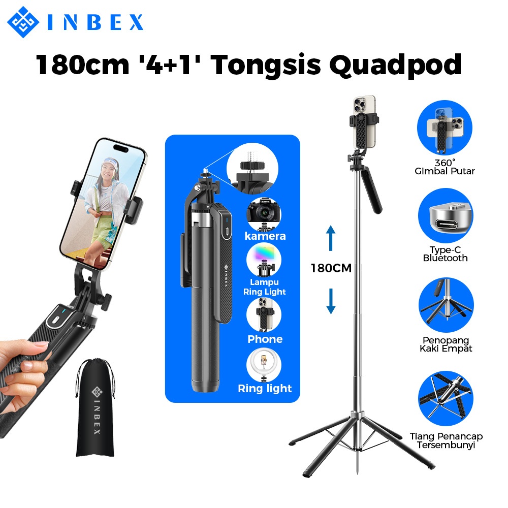 Jual INBEX IB180 Tripod tongsis quadpod handphone Bluetooth 1.8m ...