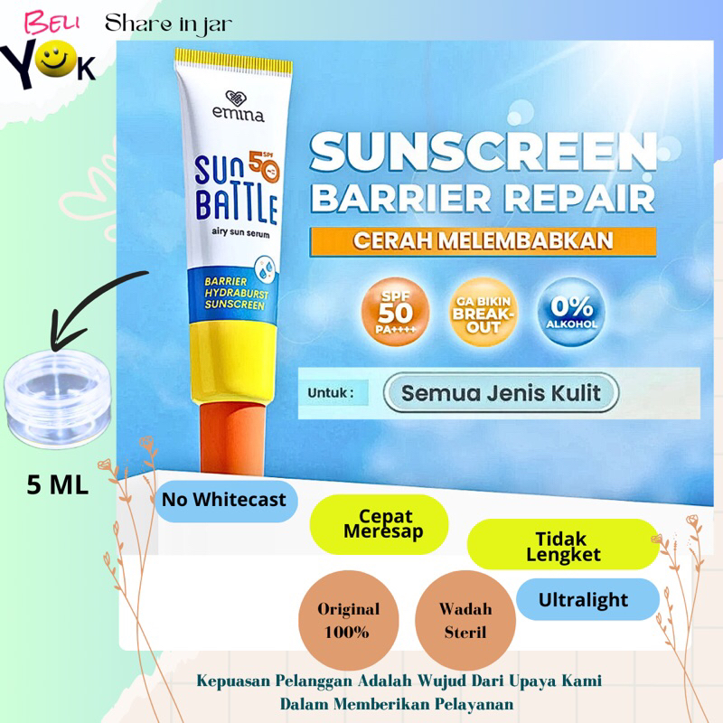 Jual Emina Sun Battle SPF 50 PA++++ Barrier Hydraburst Sunscreen (Share in Jar) | Shopee Indonesia