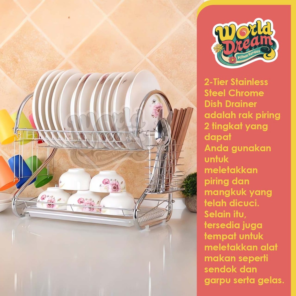 Jual Worldream Rak Piring Stainless 2 Tingkat Rak Dapur Gelas Rak ...