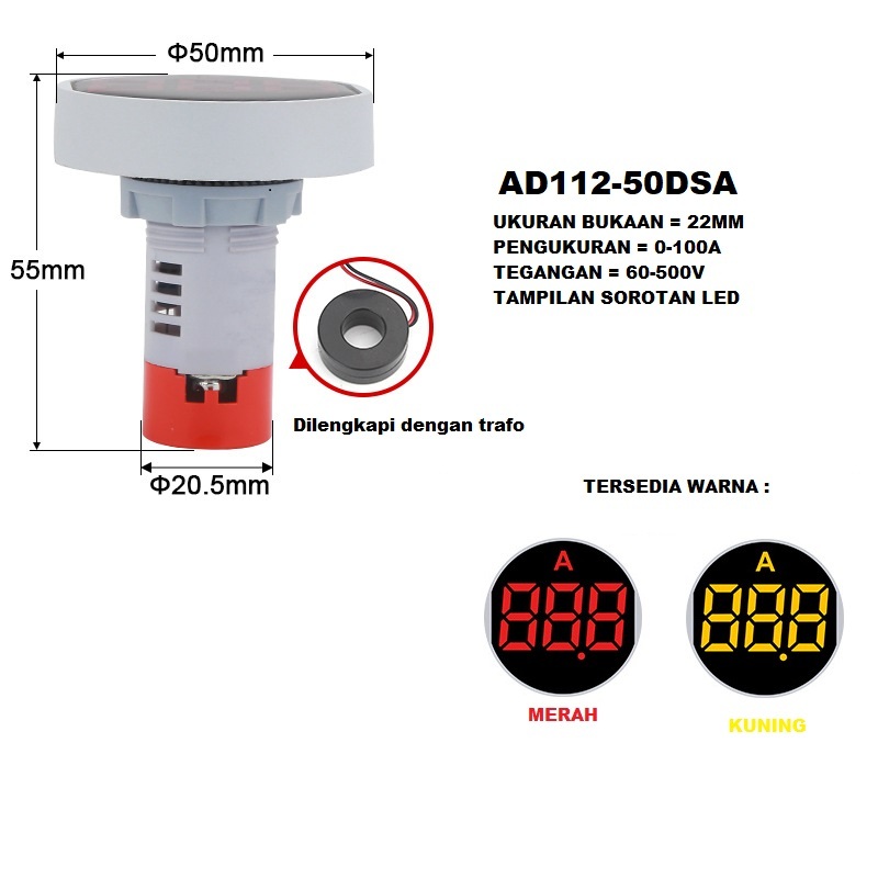 Jual LAMPU PILOT LAMPU INDIKATOR PANEL AMPER METER BULAT BESAR 5CM AD ...