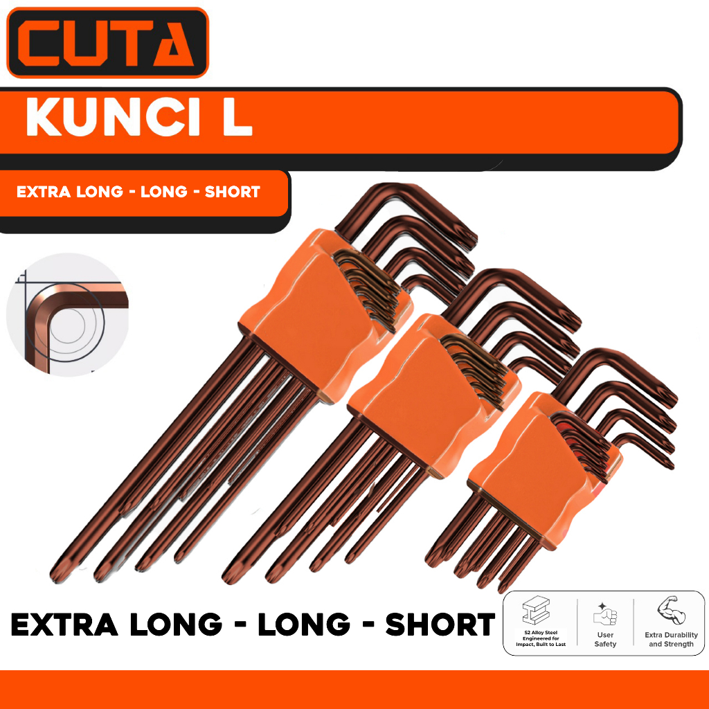 Jual CUTA Kunci L Set 9 Pcs S2 Rata Ball Point Torx Bintang Hex Key ...