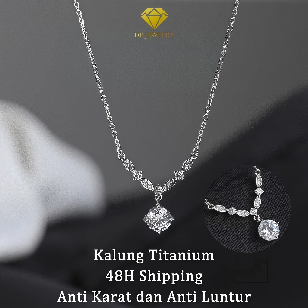 Jual DF Kalung Titanium Anti Karat Wanita Berlian Penuh Ceruk Rantai ...