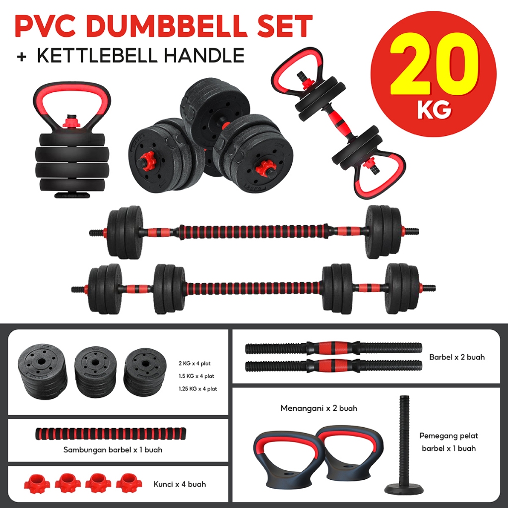 Jual HTD SPORT Dumbell Set barbel set 20Kg PVC Alat Olahraga Fitness Angkat Besi QUC | Shopee ...