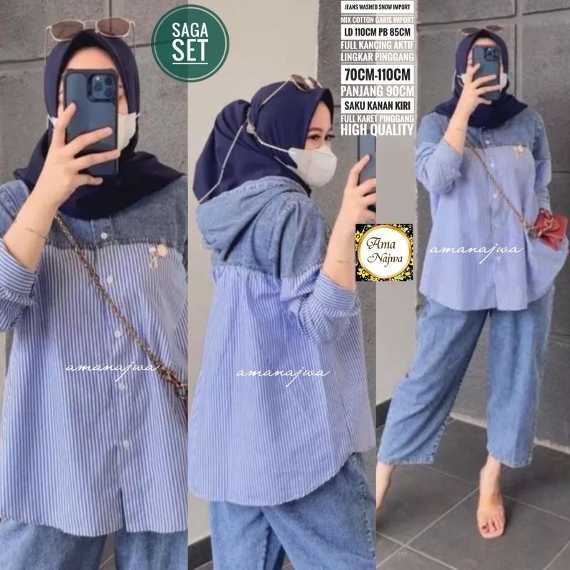 Jual ONE SET JEANS XXL SAGA SET BY AMA NAJWA | Shopee Indonesia