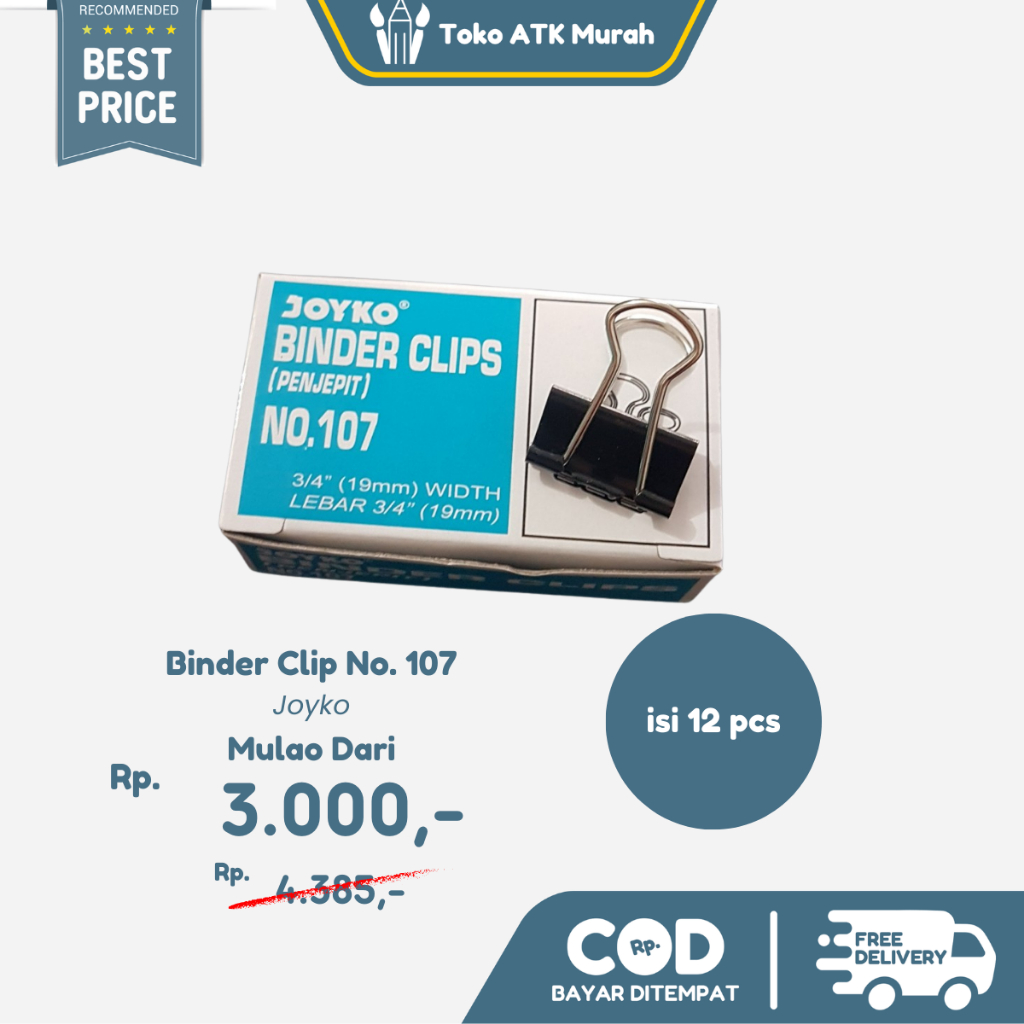 Jual Binder Clip No. 107 Joyko - Klip Hitam 3/4" (19 mm) isi 12 Buah ...