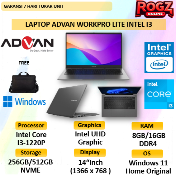 Jual Advan Work Pro Lite Laptop i3-1220P RAM 16GB 512GB SSD 14" Windows ...
