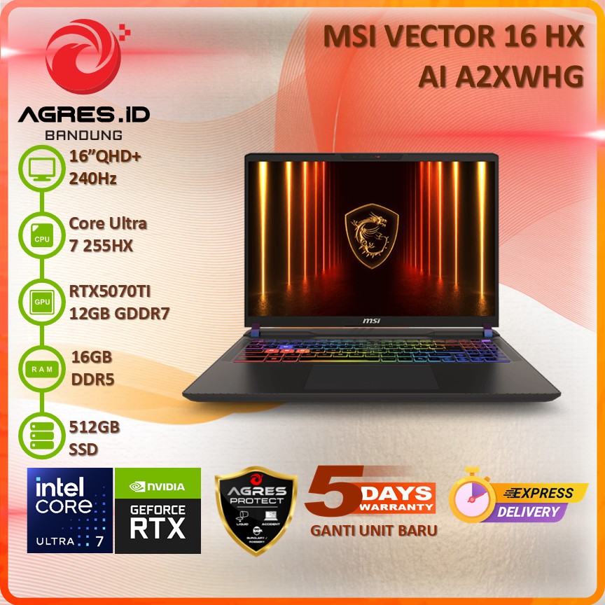 Jual MSI VECTOR 16 HX AI A2XWHG ULTRA 7 RTX5070TI 16GB 512GB 16" QHD+ ...