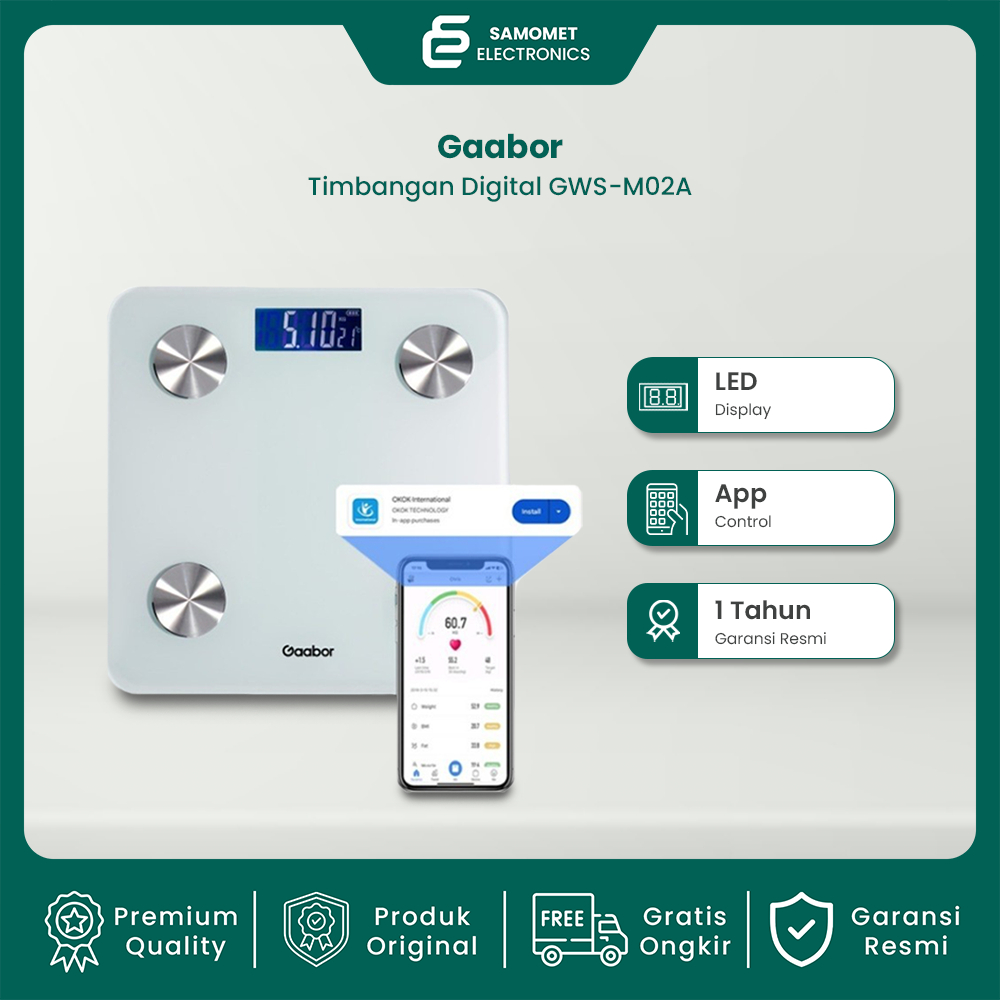 Jual GAABOR Smart Digital Fat Scale Layar LED Timbangan Komposisi Tubuh Dengan App Control Anti ...
