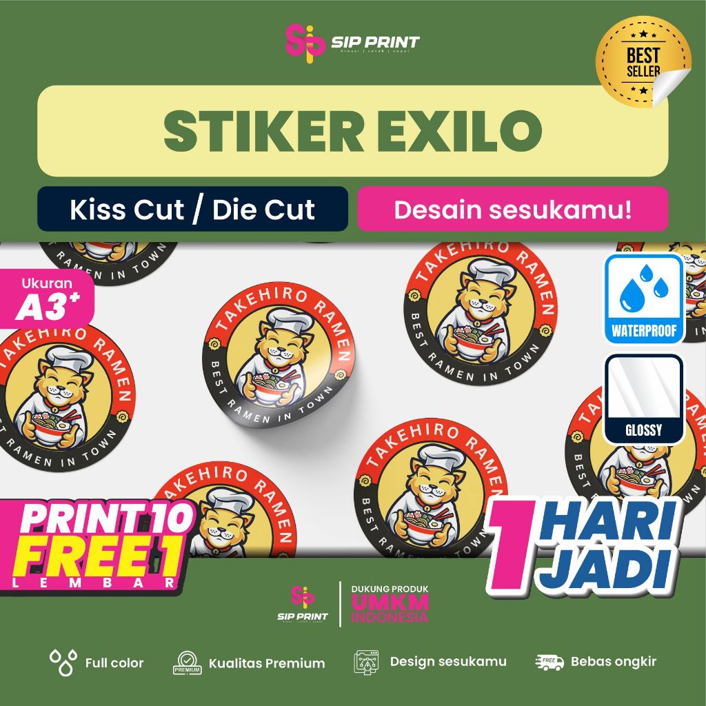 Jual Cetak Stiker EXILO A3+/1 Hari Jadi/Label Makanan/Label UMKM/Label ...