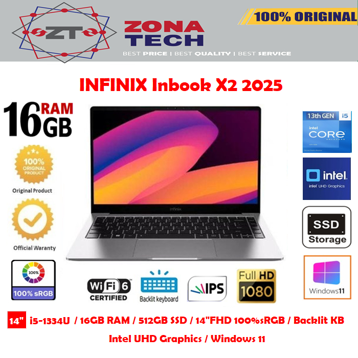 Jual INFINIX Inbook X2 i5-1334U 16GB 512GB SSD 14"FHD IPS sRGB 100% W11 ...