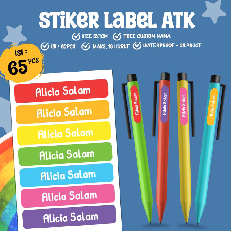 Jual STICKER WATERPROOF ATK PENSIL PULPEN CUSTOM NAMA | Shopee Indonesia