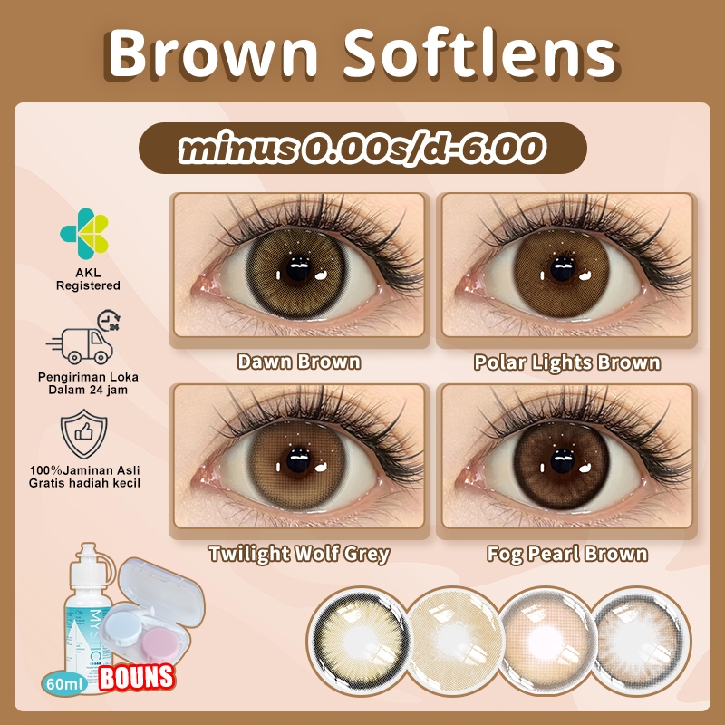 Jual beli 1 gratis 2 Mysticeyes Softlens Brown Series minus 0.00s/d-6. ...