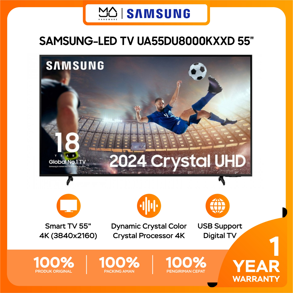 Jual Samsung TV 55" Crystal UHD UA55DU8000KXXD 4K Smart TV (2024) - Garansi Resmi | Shopee Indonesia