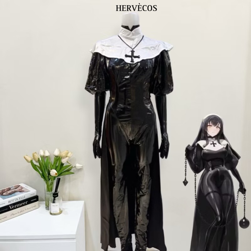 Jual 【Hervé】Cosfm - Latex Nun Cosplay Costume Biarawati Suster Black ...