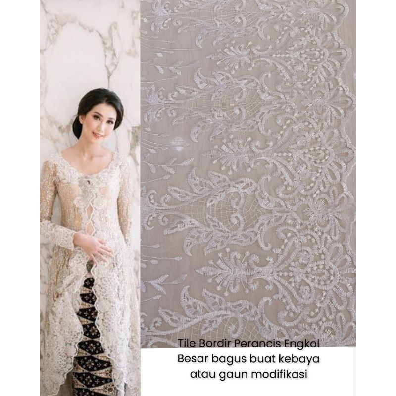 Jual Kain Tile Bordir Perancis 3d putih for wedding | Shopee Indonesia