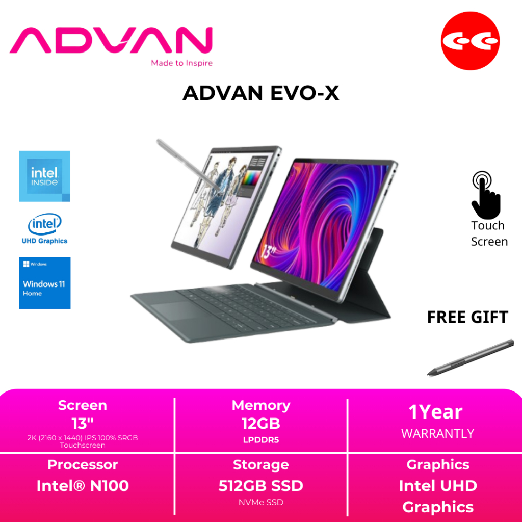 Jual ADVAN EVO-X 2-IN-1 N100 RAM 12GB SSD 512GB WIN 11 | Shopee Indonesia