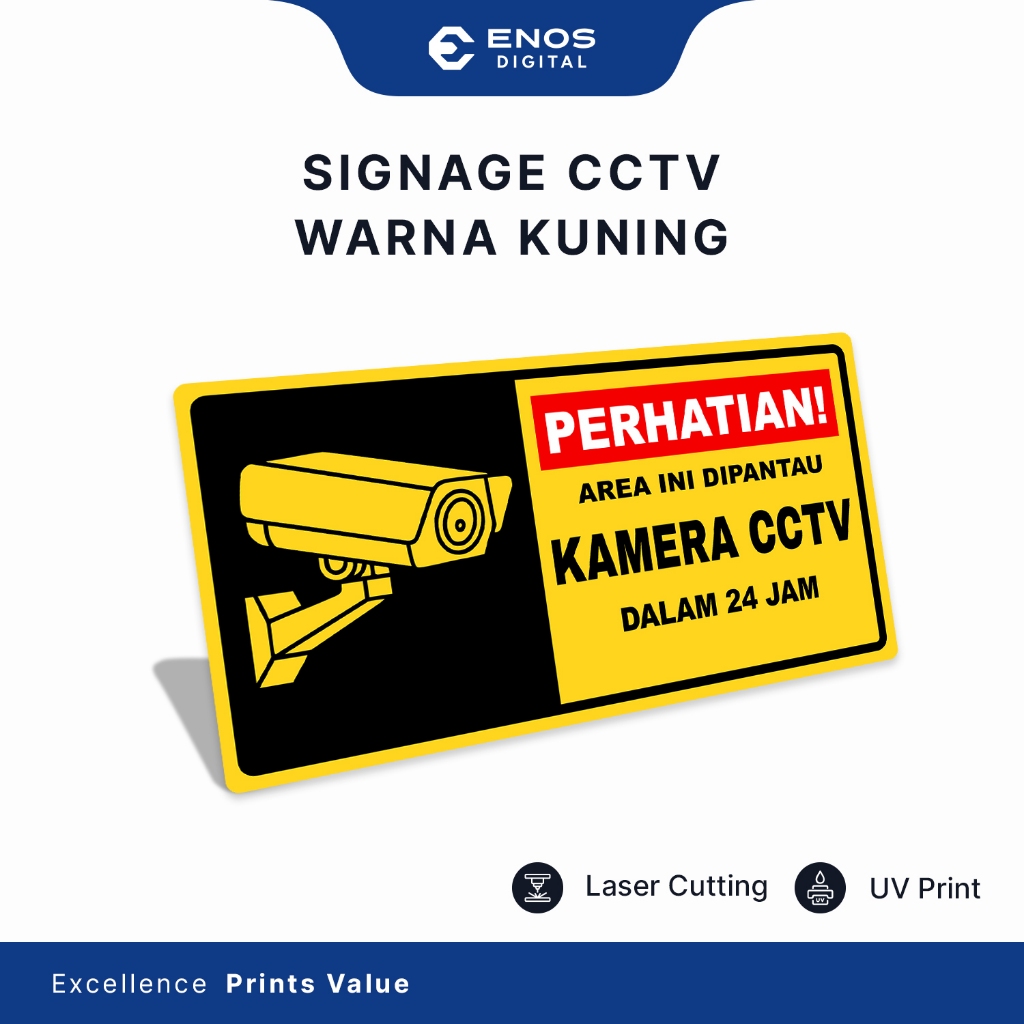 Jual Sign Signage Perhatian Ada CCTV Warna Kuning Papan Tanda Akrilik ...