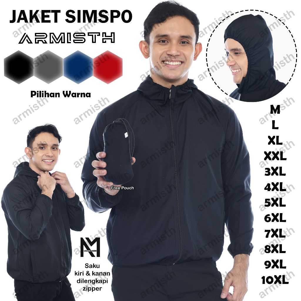 Jual Armisth Jaket Parasut Olahraga Pria Polos Standar dan Super Jumbo (M - 10XL) | Shopee Indonesia