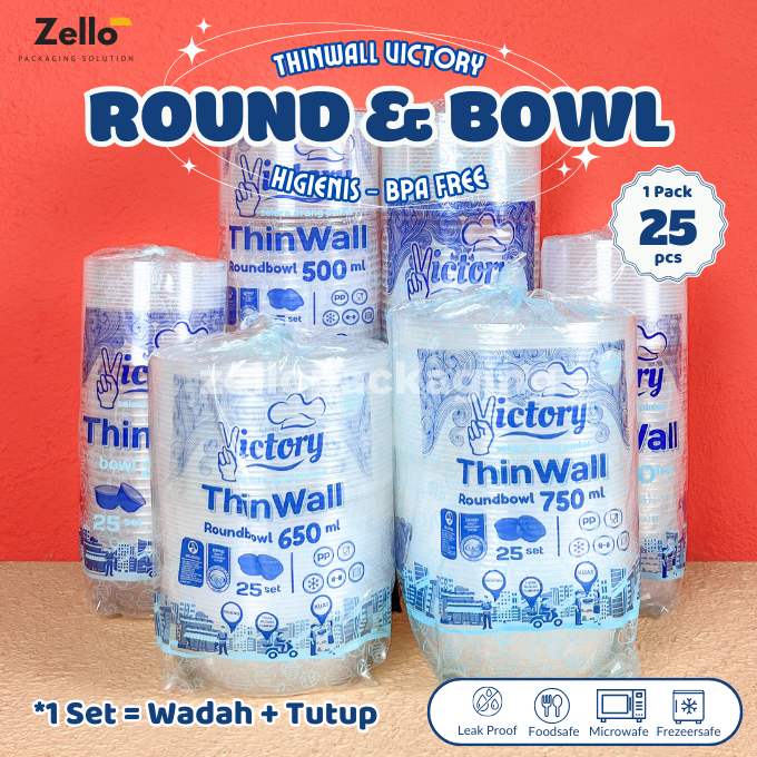 Jual [25 PCS] Thinwall Roundbowl Victory Mangkok Makan Bulat Plastik 200 300 400 450 500 650 750 ...