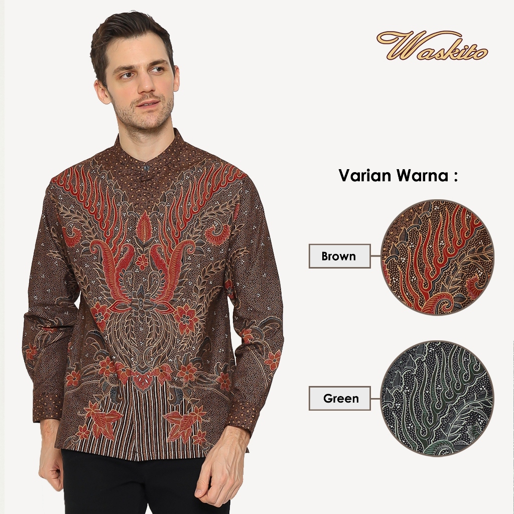 Jual Waskito - Kemeja Batik Pria Lengan Panjang Katun Krah Koko/Krah ...