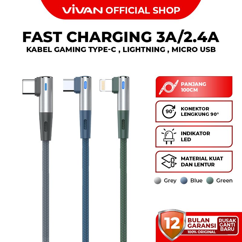 Jual VIVAN Kabel Data Type C/Lightning/Micro USB Kabel Fast Charging ...