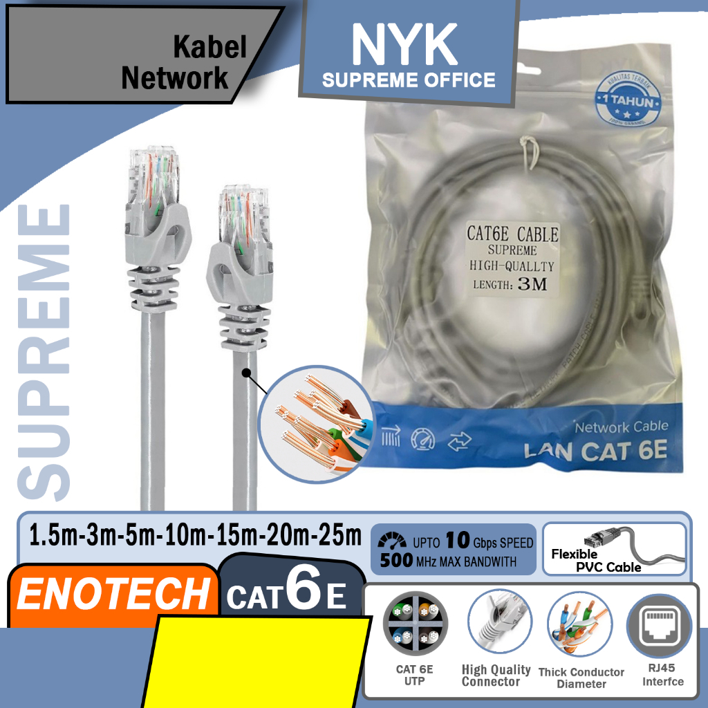 Jual NYK Supreme Kabel Lan UTP Cat6E Internet / Ethernet Cable 1.5M 3M 5M 10M 15M 20M 25M ...