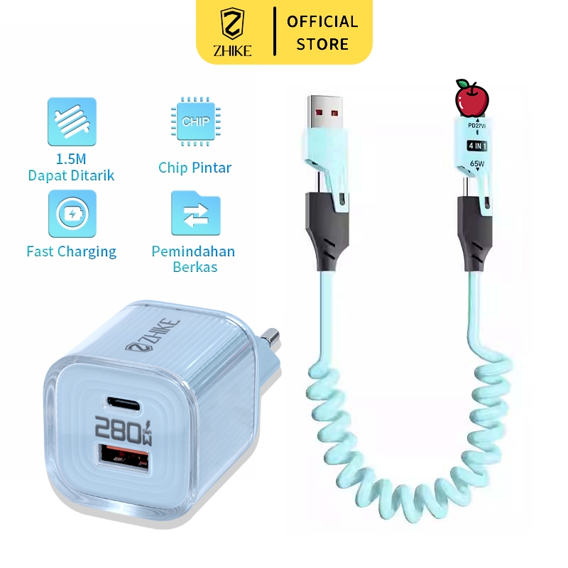 Jual ZHIKE Kabel Data 4-in-1 Fast Charging PD 27W+65W USB+Tipe-A Untuk ...