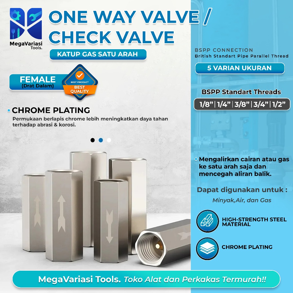 Jual Check Valve / One Way Valve / No Return Valve 1/4" 1/2'' 1/8'' 3/8 ...