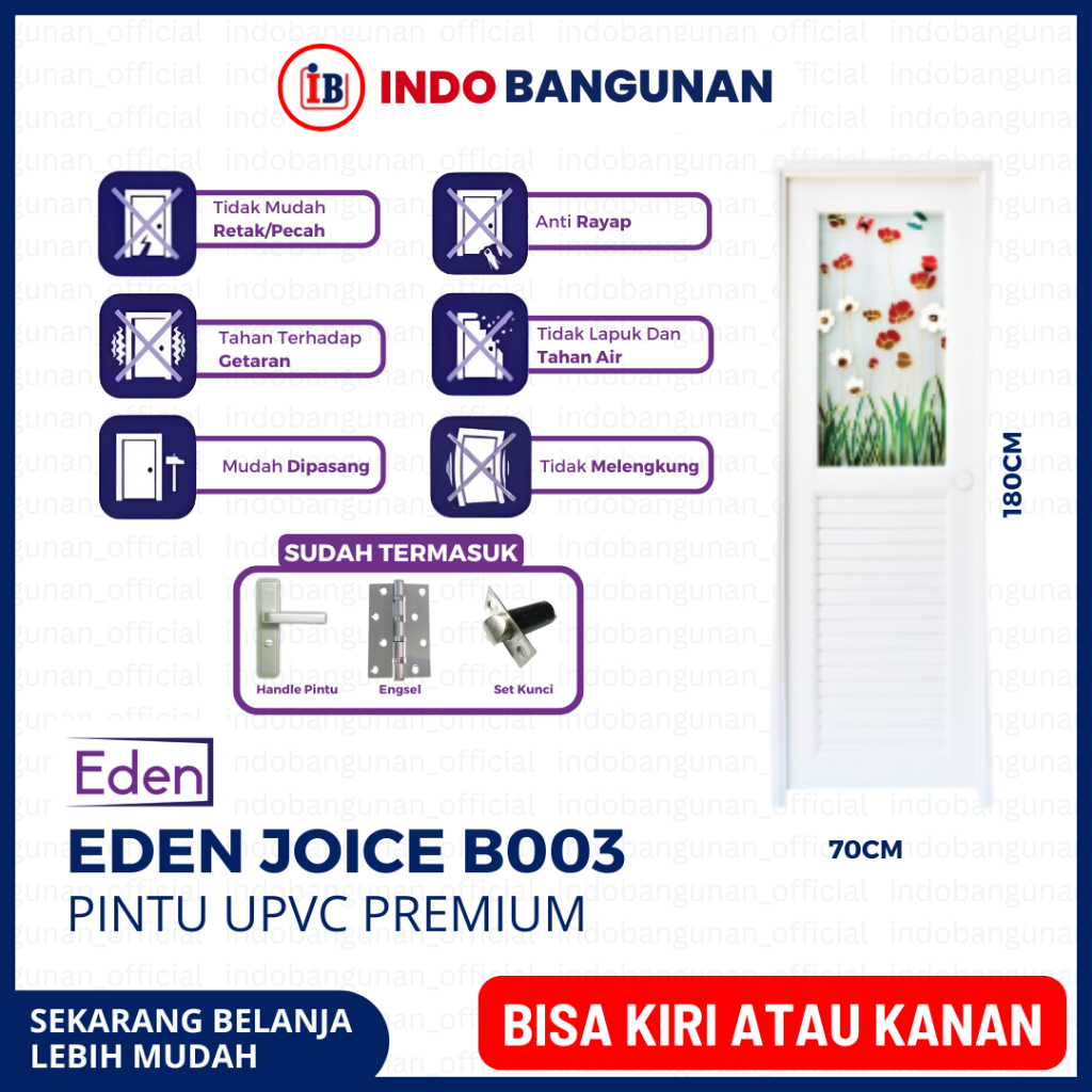 Jual PINTU KAMAR MANDI WC UPVC KUAT TAHAN CUACA 70X198 EDEN B003 ...