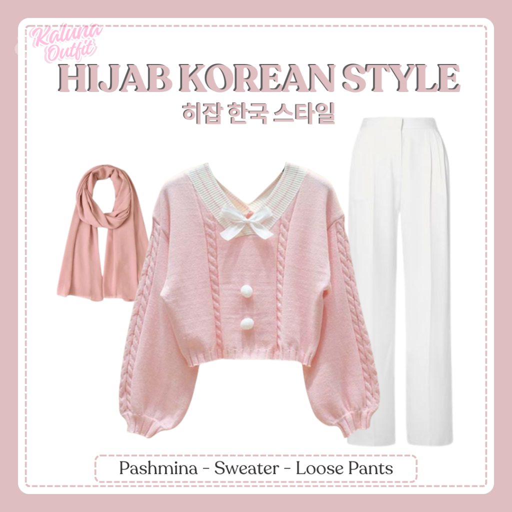 Jual 3in1 Set Wanita Ala Korean Style Bella Square Sweater Pink Celana Loose Putih One Set ...