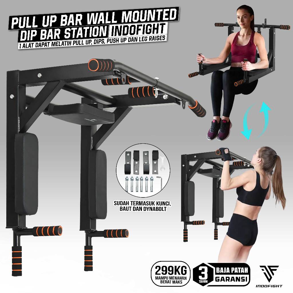 Jual Pull Up Bar Wall Mounted Dip Bar Station Indofight Dip Bar Alat ...