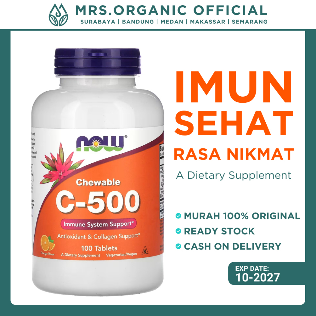 Jual Vitamin Suplemen C 500 C-500 CHEWABLE Now Rasa Jeruk 100 Chewable ...