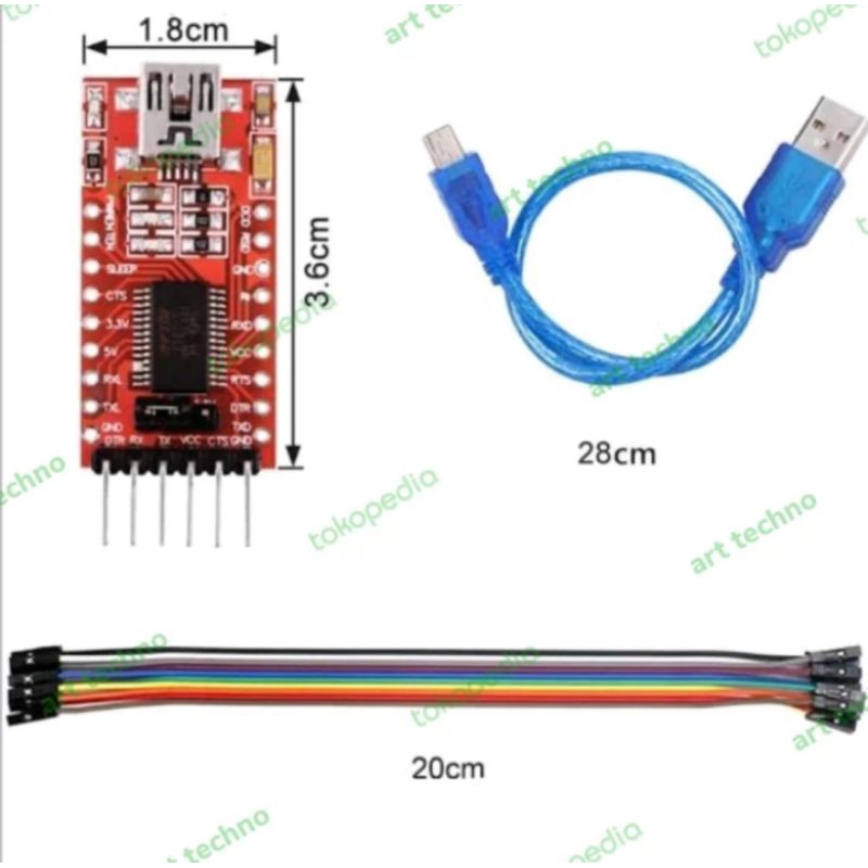 Jual module FT232RL FTDI 232 RL + kabel mini USB + jumper female ...