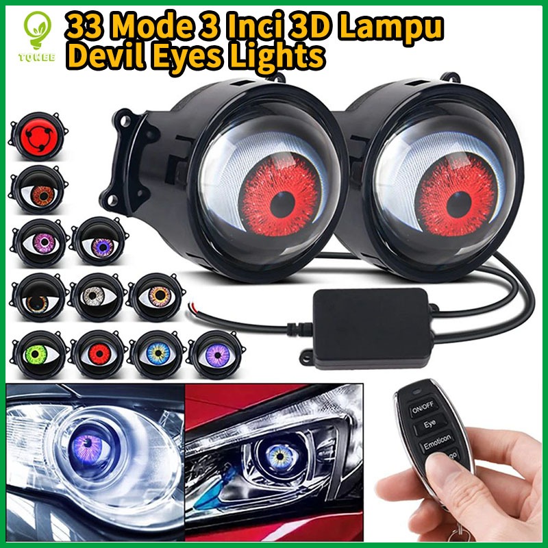 Jual 【Dengan kendali jarak jauh】3 inci LED Lampu Mata Iblis 33 Mode Pupil Lensa 3D Dekorasi ...