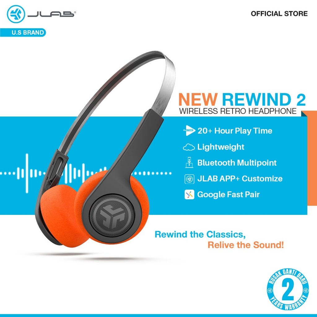 Jual JLab Rewind 2 Wireless Retro Headset Headphone Earphone Mic ...