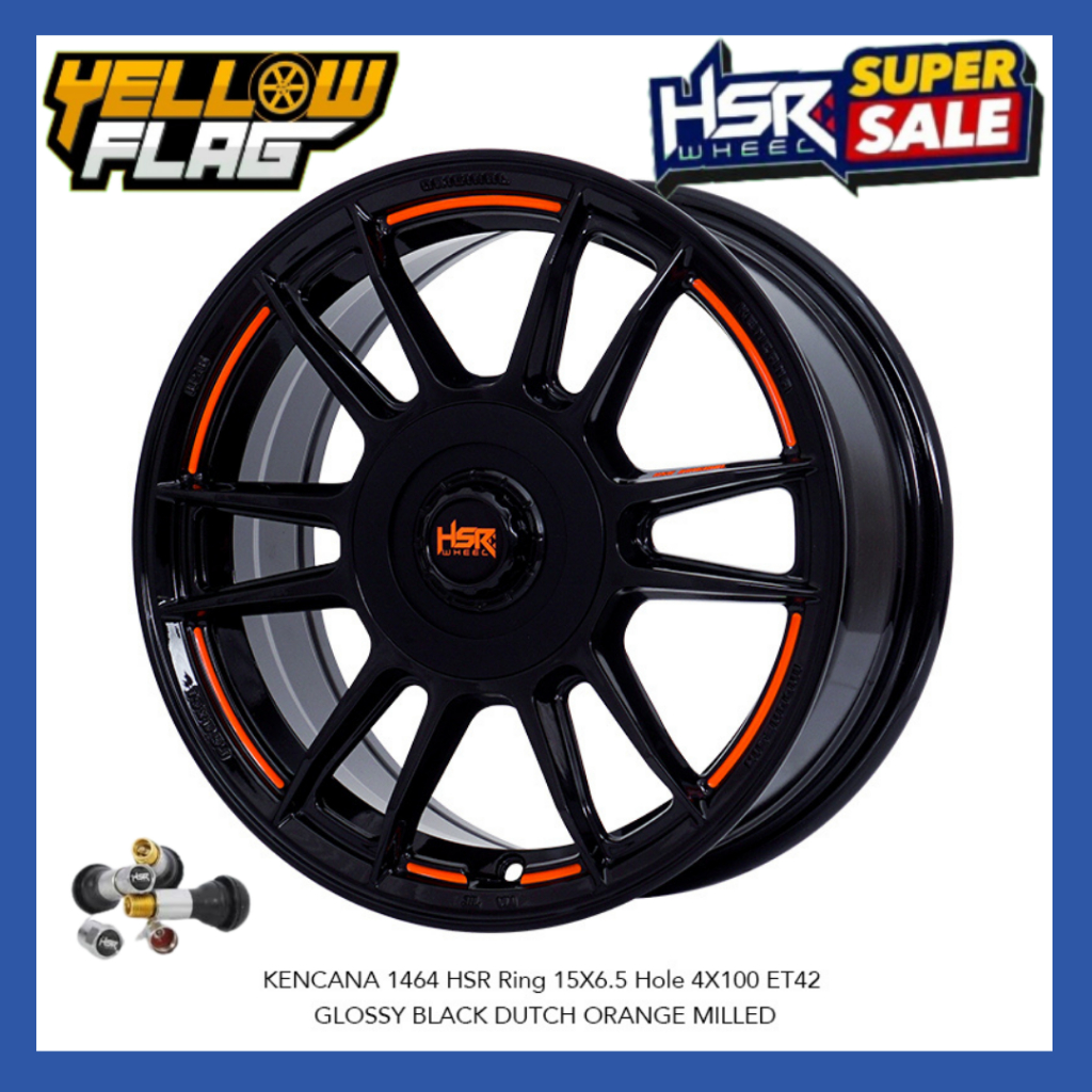 Jual VELG RACING RING 15 HSR KENCANA LUBANG 4X100 ET 42 LEBAR 6,5 GLOSY BLACK DUTCH ORANGE R15 ...
