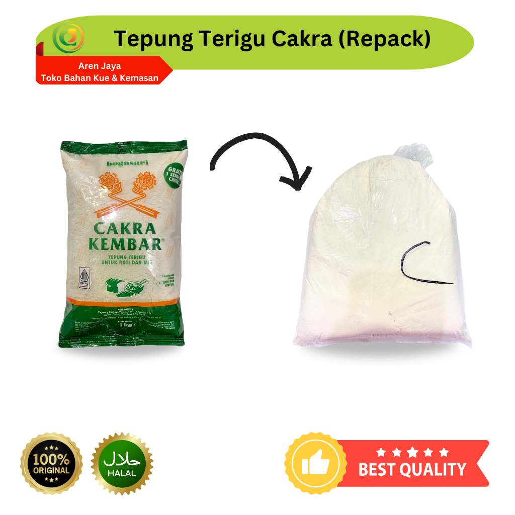 Jual Tepung Terigu Cakra Kembar Bogasari Protein Tinggi 1 Kg Curah ...