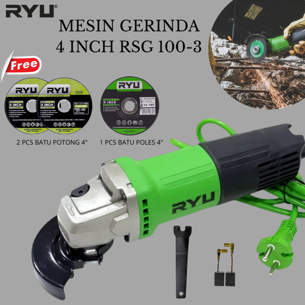 Jual Mesin Gerinda Tangan 4 Inch - RYU Angle Grinder 4" Rsg100-3 ...