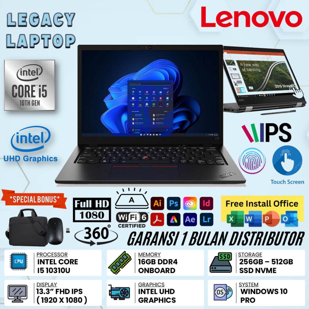 Jual Laptop 2in1 Lenovo L13 Yoga Intel Core i5 10310U Ram 16GB 512GB SSD 13" FHD Touchscreen ...