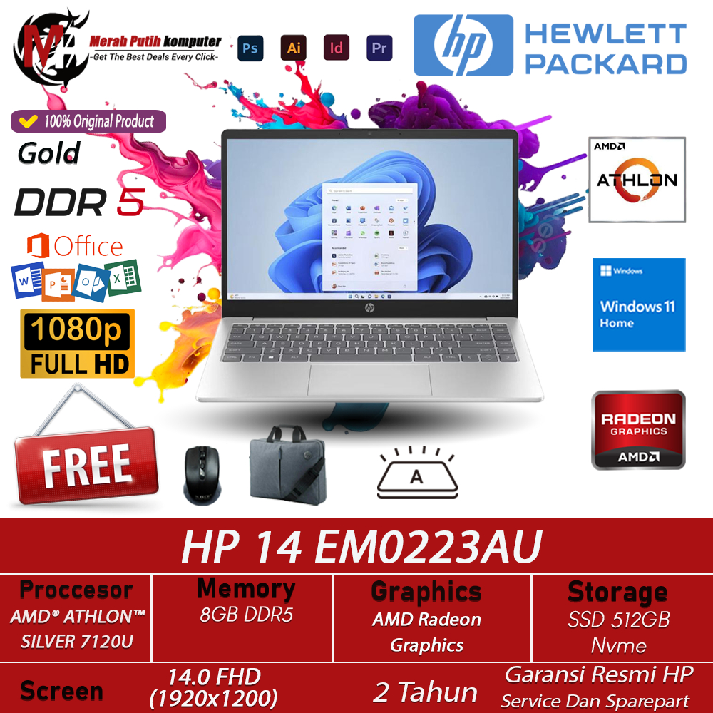 Jual Laptop Murah HP 14 EMO223AU AMD Athlon Silver 7120U 8GB 512GB SSD ...