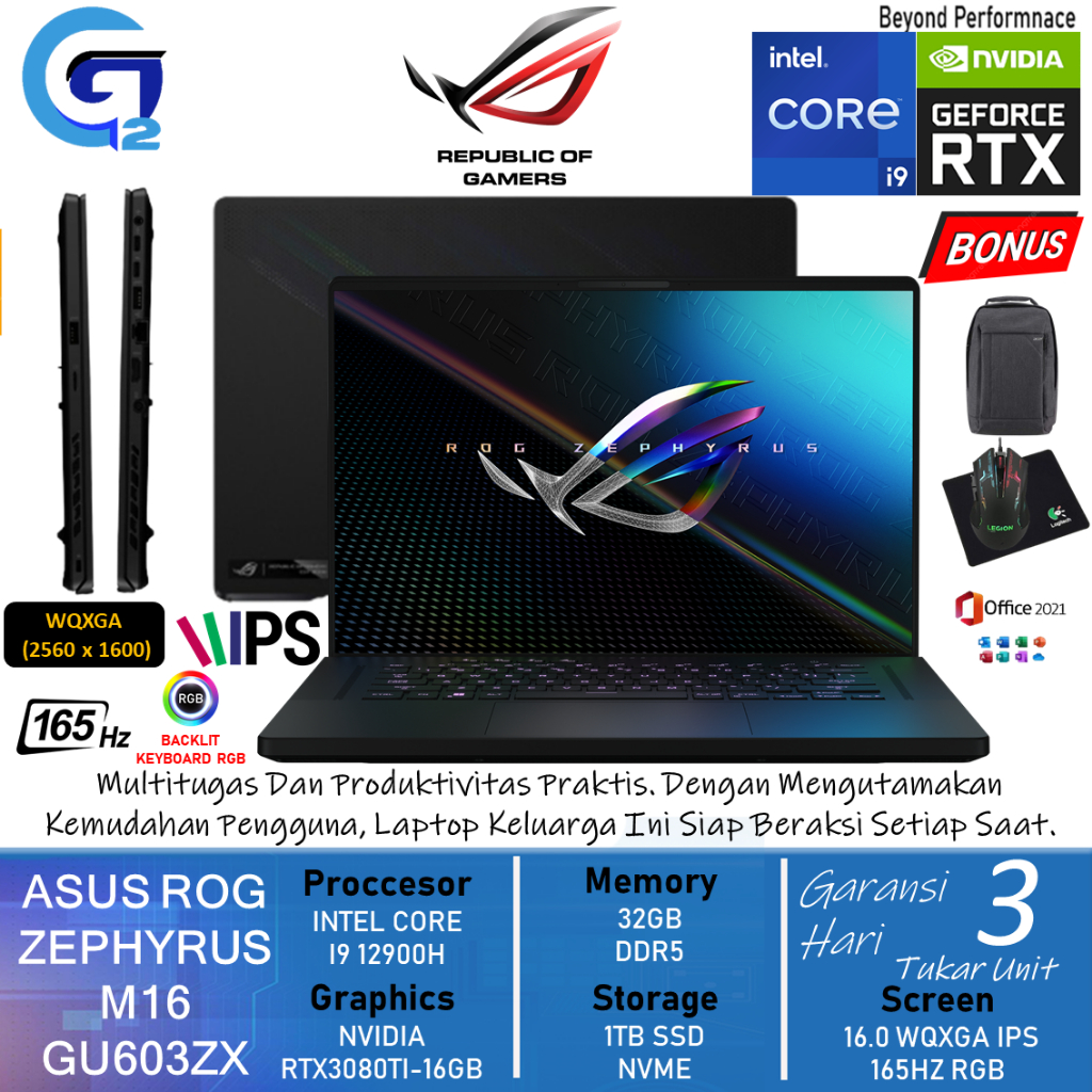 Jual Asus ROG Zephrus M16 Intel Core i9 32GB DDR5 2TB SSD RTX3080Ti ...