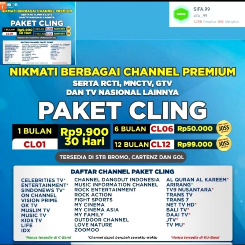 Jual TERMURAH K vision/OPTUS Paket Cling 1Th CL01 CL02 CL03 CL04 CL06 ...