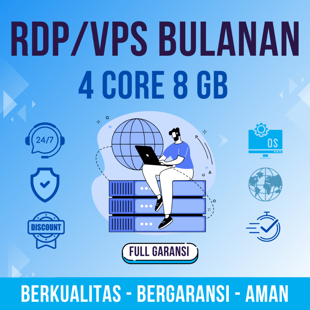 Jual RDP / VPS 4 CORE 8 GB RAM FULL AKSES AKTIF BULANAN FULL GARANSI | Shopee Indonesia